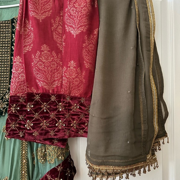Maria B | Tops | Maria B Green And Maroon Embroidered Dress | Poshmark